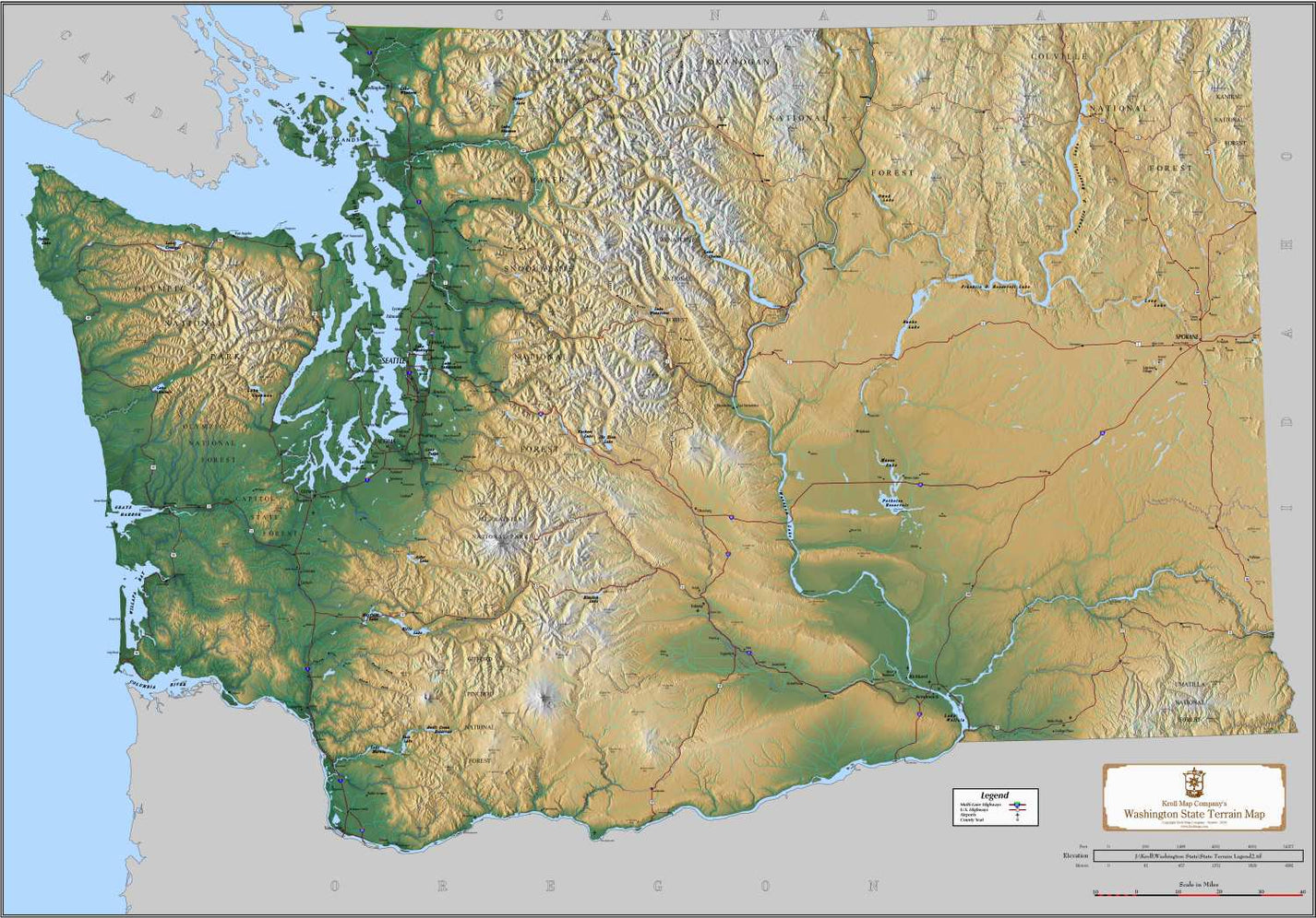 Washington State Terrain Map – Metsker Maps
