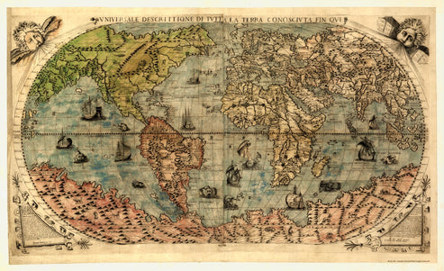 World 1565 Antique Map Reproduction – Metsker Maps