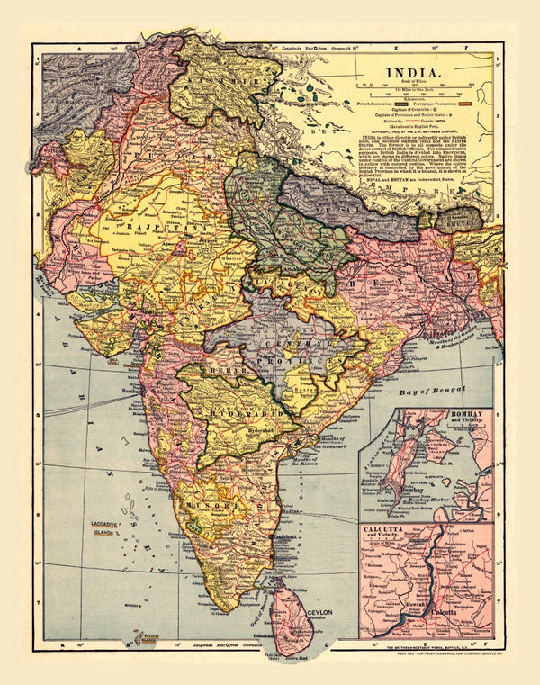 India 1903 Antique Map Reproduction – Metsker Maps