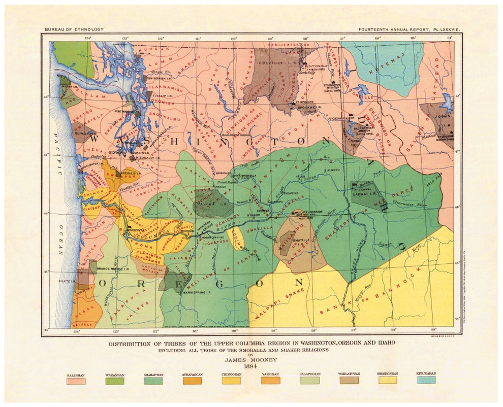Northwest Indian Tribes 1894 Antique Map Reproduction – Metsker Maps