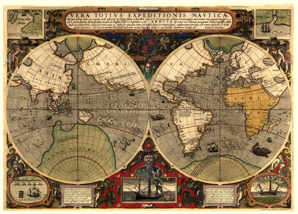 World 1595 Antique Map Reproduction – Metsker Maps