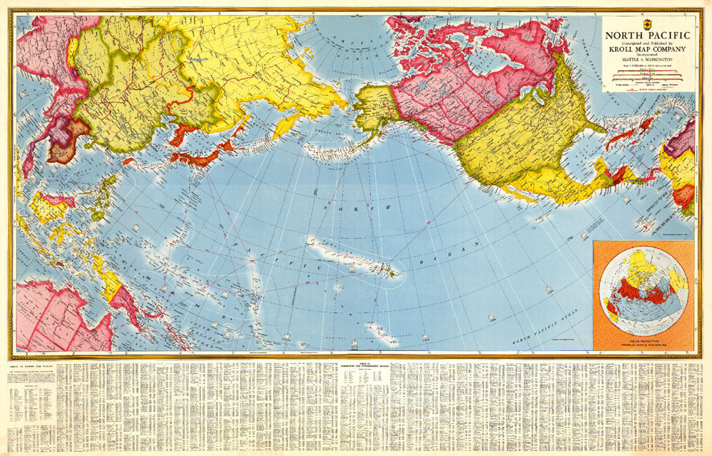Antique Map of the North Pacific 1940 by Kroll Map – Metsker Maps