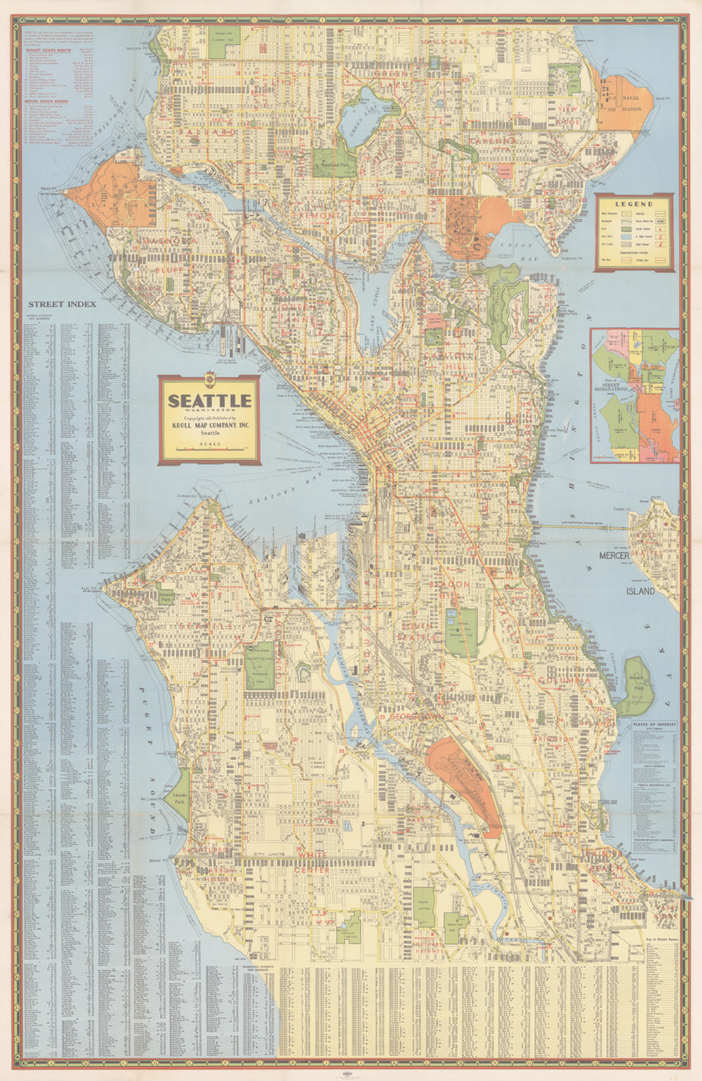 Seattle, WA circa 1940 Antique Map Reproduction – Metsker Maps