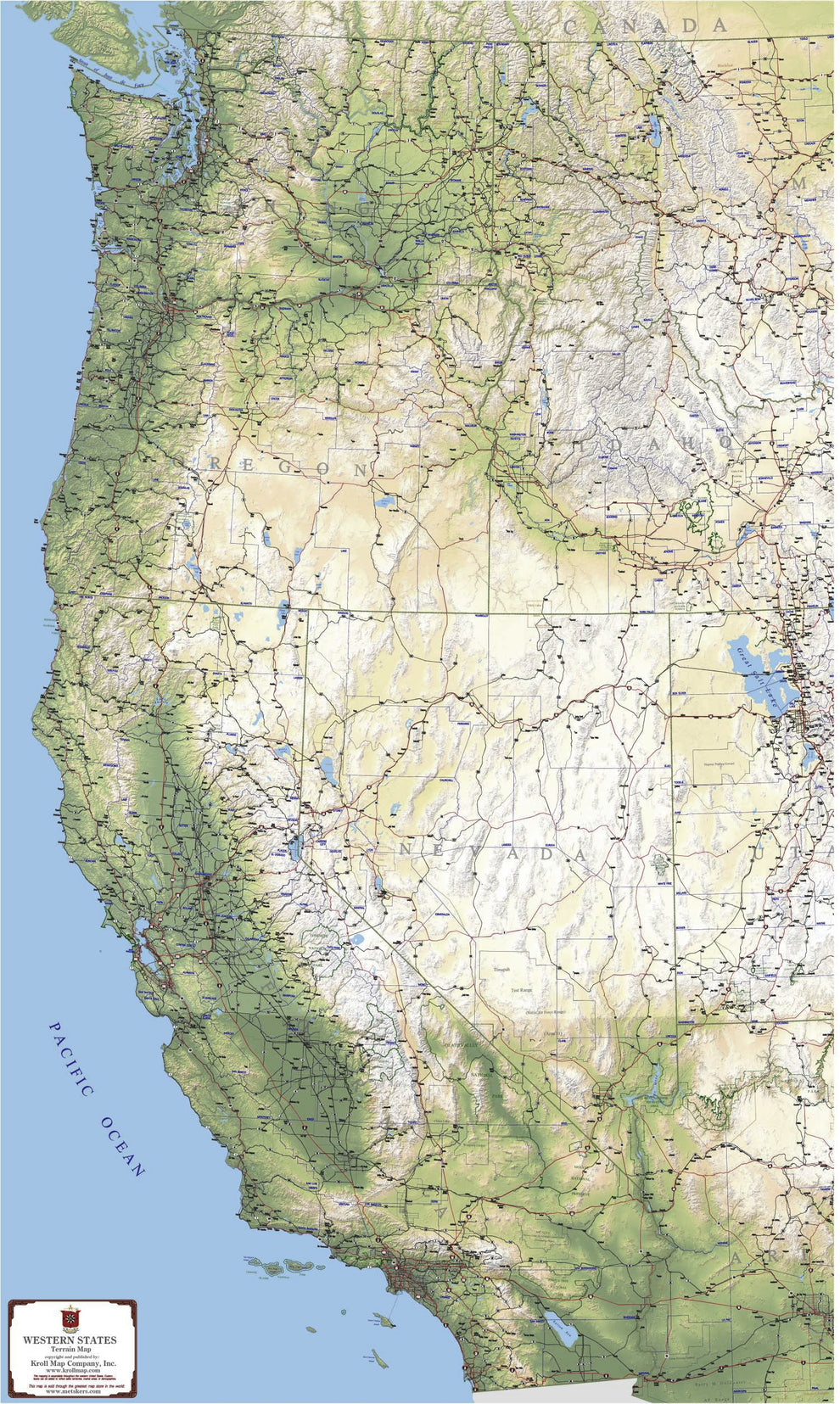 Western US Terrain Map – Metsker Maps
