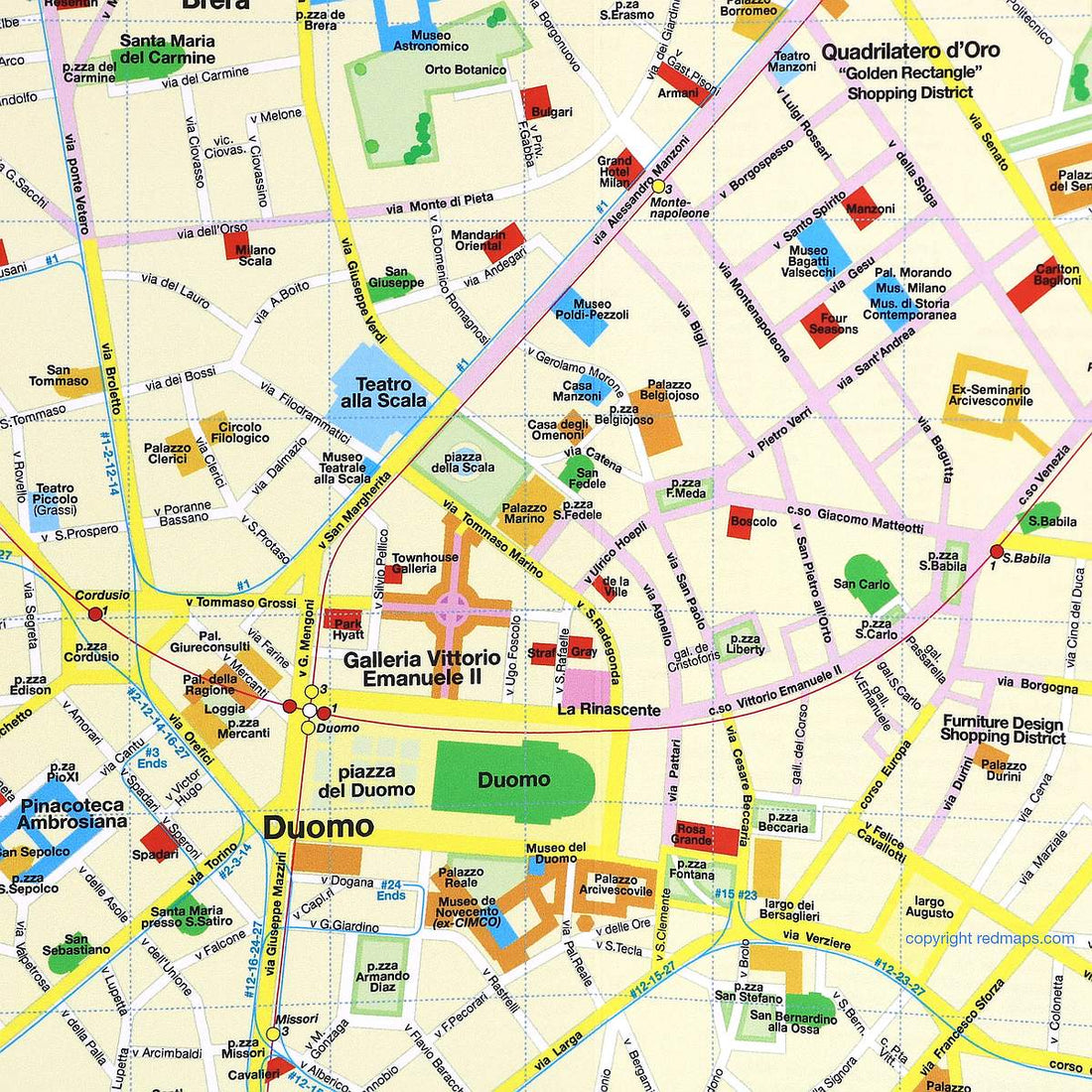 Milan City Center Street Map by Red Maps – Metsker Maps