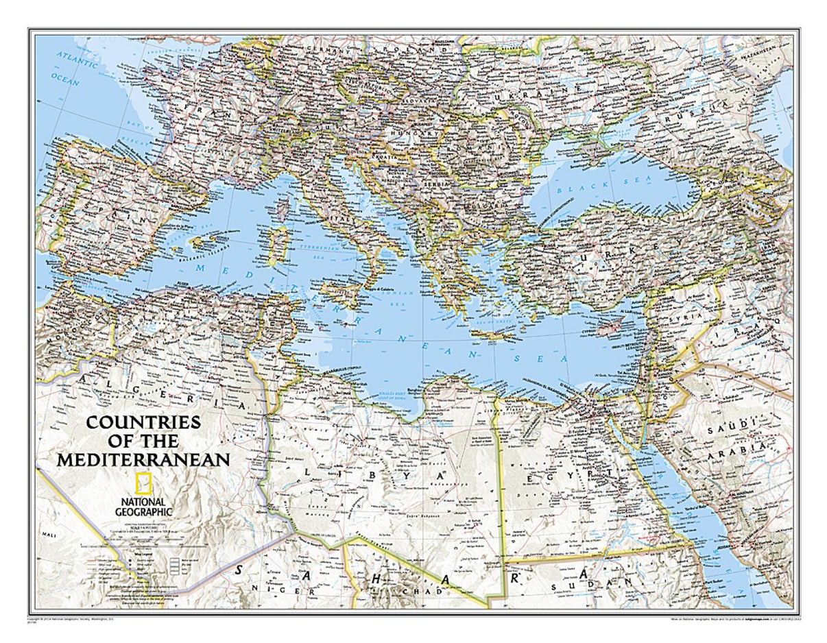 Mediterranean Wall Map by National Geographic – Metsker Maps