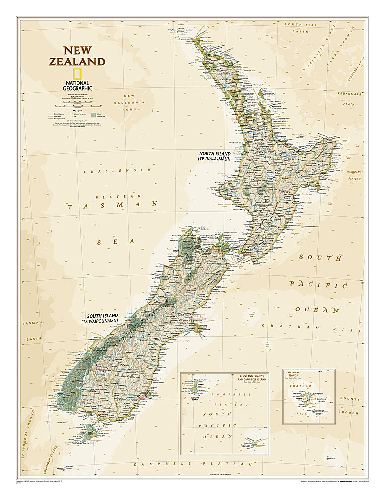 New Zealand Wall Map - Executive Style by National Geographic – Metsker ...