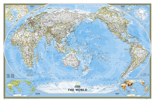 Pacific Ocean Centered World Wall Map - Classic Style by Nat Geo ...