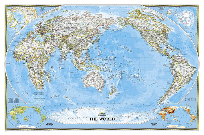 Pacific Ocean Centered World Wall Map - Classic Style by Nat Geo ...