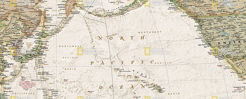 Pacific Ocean Centered World Wall Map - Executive Style by Nat Geo ...