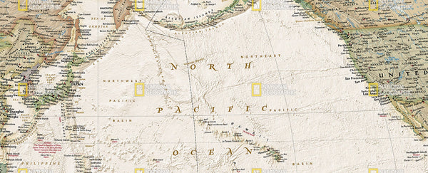 Pacific Ocean Centered World Wall Map - Executive Style by Nat Geo ...