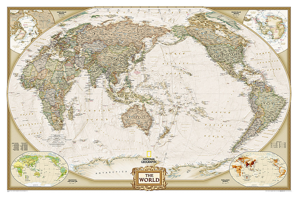 Pacific Ocean Centered World Wall Map - Executive Style by Nat Geo ...