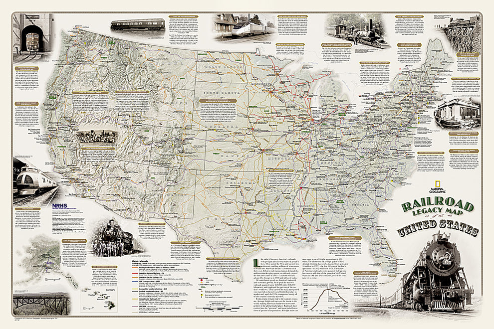 United States Railroad Legacy Wall Map by National Geographic – Metsker ...