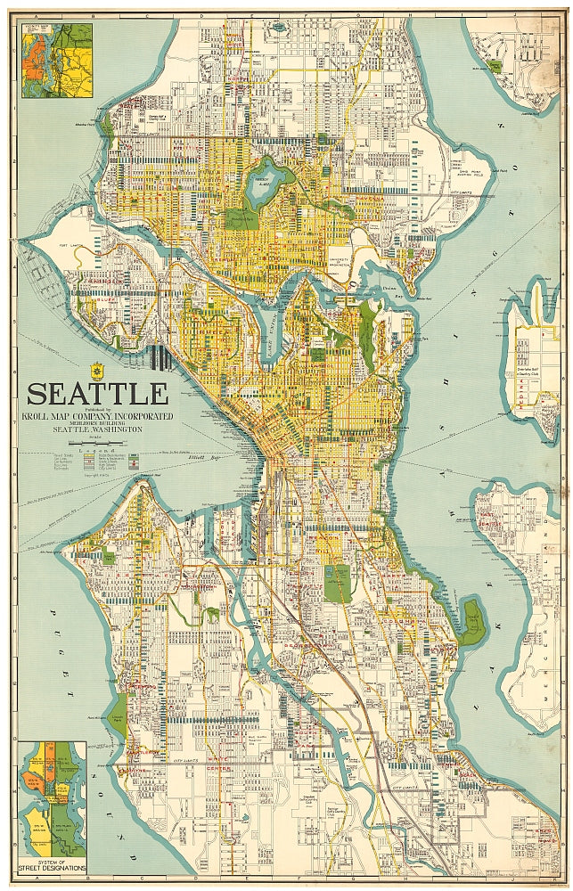 Seattle, WA circa 1930 Antique Map Reproduction – Metsker Maps