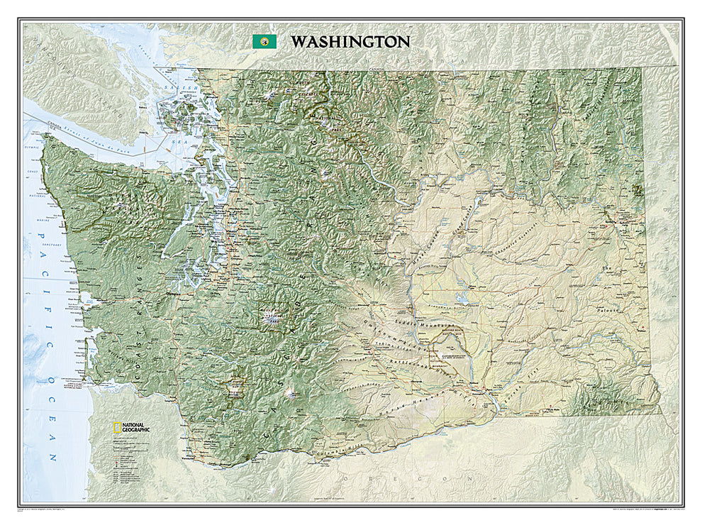 Washington State Wall Map by National Geographic – Metsker Maps