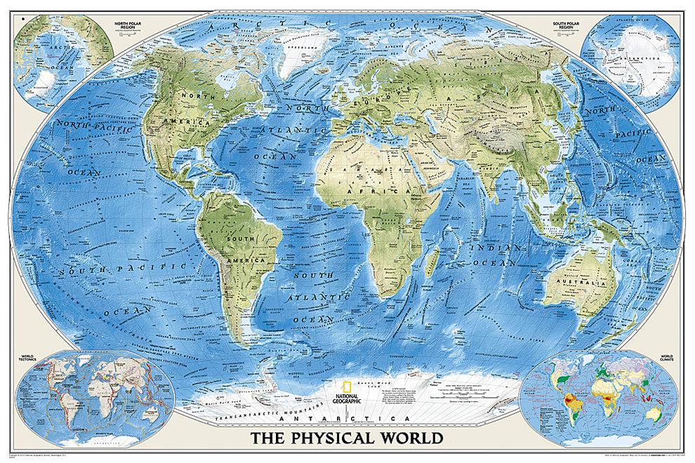 Physical World Wall Map by National Geographic – Metsker Maps